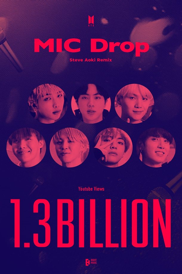 방탄소년단 'MIC Drop' 뮤직비디오, 13억뷰 돌파…통산 4번째 : 네이트 연예