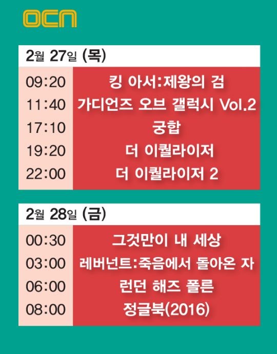 [오늘의 무비타임] 27~28일 채널CGV·OCN·수퍼액션·씨네프·스크린…카메라를 멈추면 안 돼!·치외법권·가디언즈 오브 갤럭시Vol.2·궁합·장화,홍련·엽기적인 그녀 2 ...