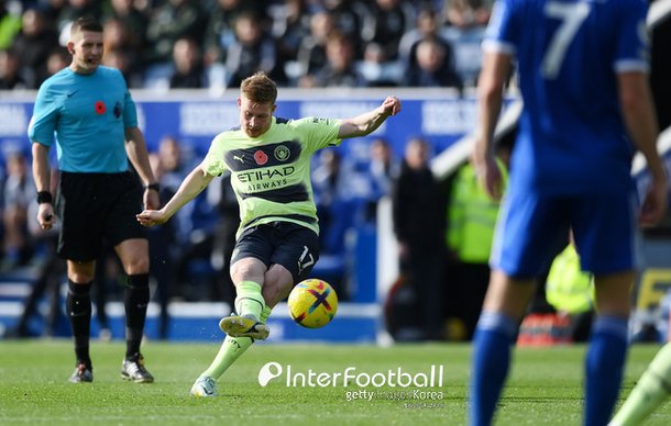 [EPL 리뷰] 'KDB 프리킥 골'…맨시티, 레스터 1-0 격파→1위 등극 : 네이트 스포츠
