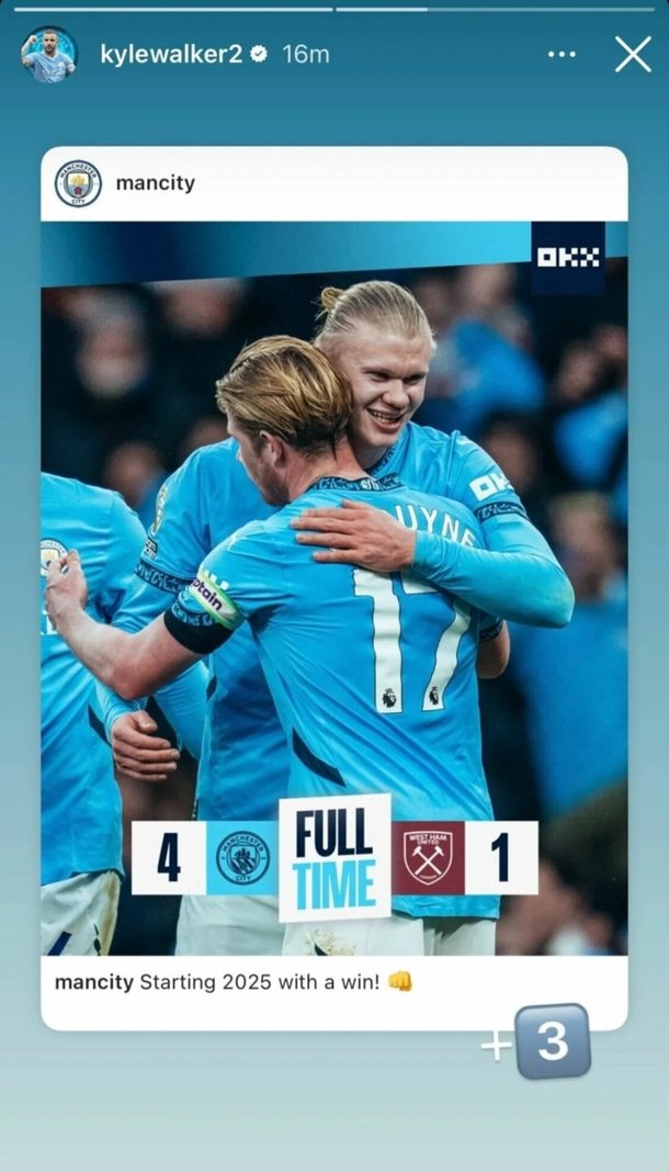 웨스트햄전 4-1 대승→팬들과 자축…맨시티 '레전드' DF, SNS에 "2025년 시작은 승리와 함께!" : 네이트 스포츠