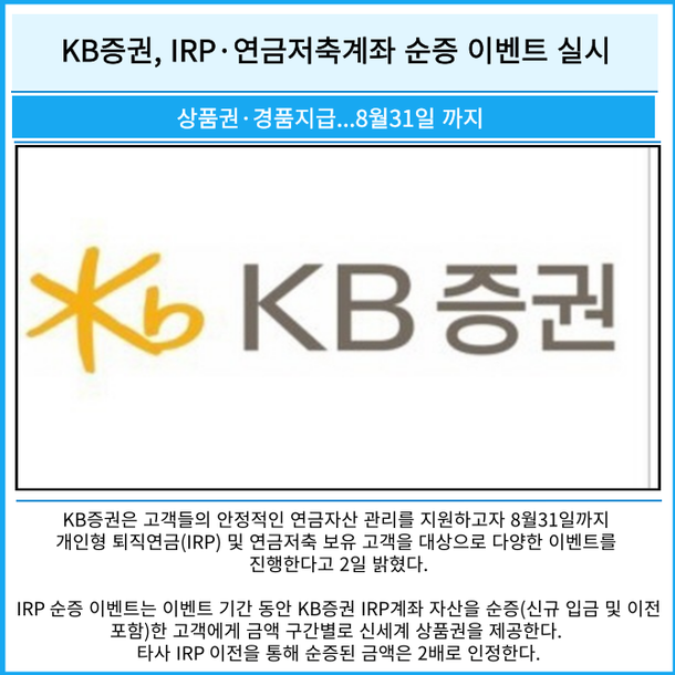 [카드] KB증권, IRP·연금저축계좌 순증 이벤트 실시 : 네이트 뉴스