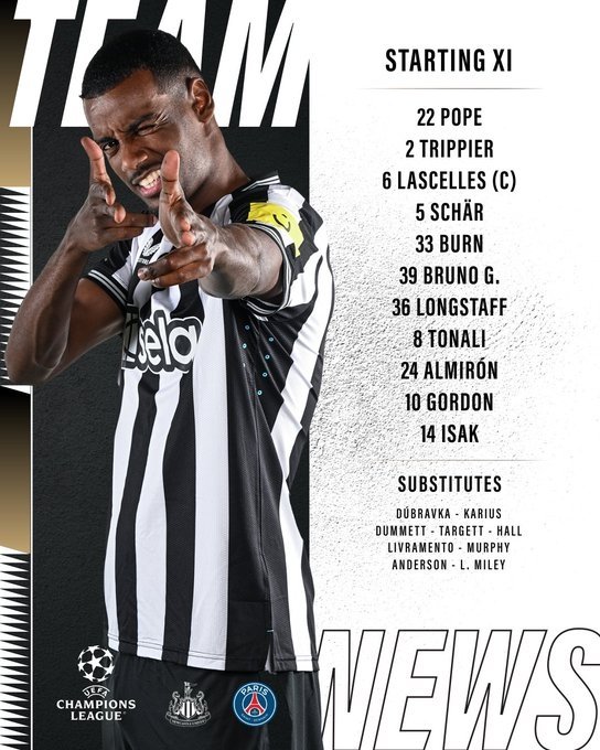 '이삭·음바페 선발' UCL F조 2차전 뉴캐슬 vs PSG 선발 명단 공개 : 네이트 스포츠