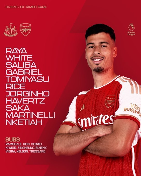 '리그 10경기 무패 행진' 아스널, EPL 11R 뉴캐슬전 선발 명단 공개 : 네이트 스포츠