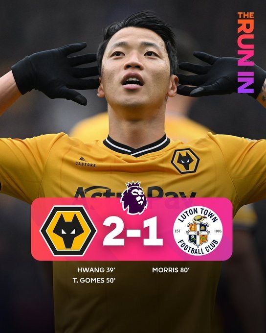 '루턴전 MOM 선정!' 황희찬, 리그 11호 골 터트리며 울브스 2-1 승리 견인···2024년 첫 득점 폭발! : 네이트 스포츠