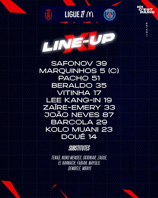 '2G 연속 미친 활약' 이강인, 중원 MF 선발 출격!···PSG, 랭스 원정 선발 라인업 공개[리그앙 라인업] : 네이트 스포츠