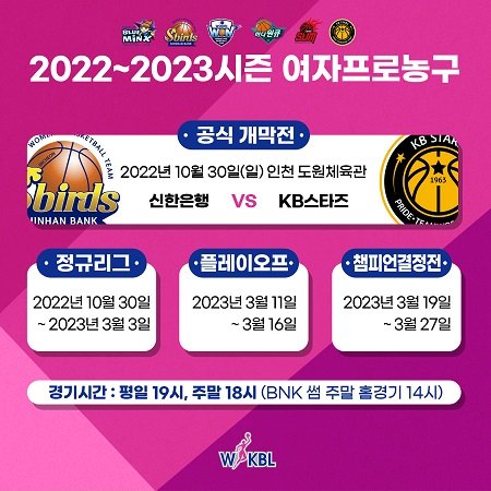 WKBL 2022-2023시즌 일정 확정, 30일 신한은행·KB 공식개막전[오피셜] : 네이트 스포츠