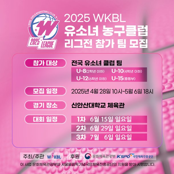WKBL, 2025 유소녀 농구클럽 리그전 참가팀 모집 : 네이트 스포츠