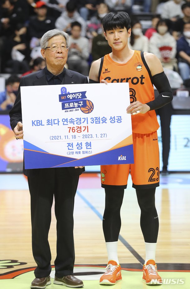 전성현 'KBL 최다 76경기 연속 3점슛 성공 시상' : 네이트 스포츠