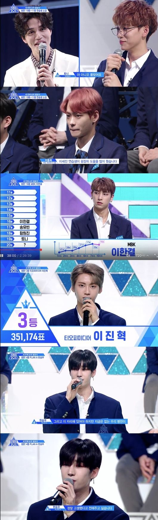 '프듀X101' 김요한 1위·최병찬 하차·김국헌 탈락, 눈물의 3차 순위 발표식 [핫TV] : 네이트 연예