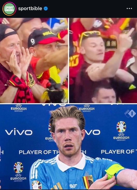 '홀로 빛난 POTM' KDB 향해 "빨리 터널로 꺼져" 야유한 벨기에 관중들, 손가락 욕설까지…대체 왜? : 네이트 스포츠
