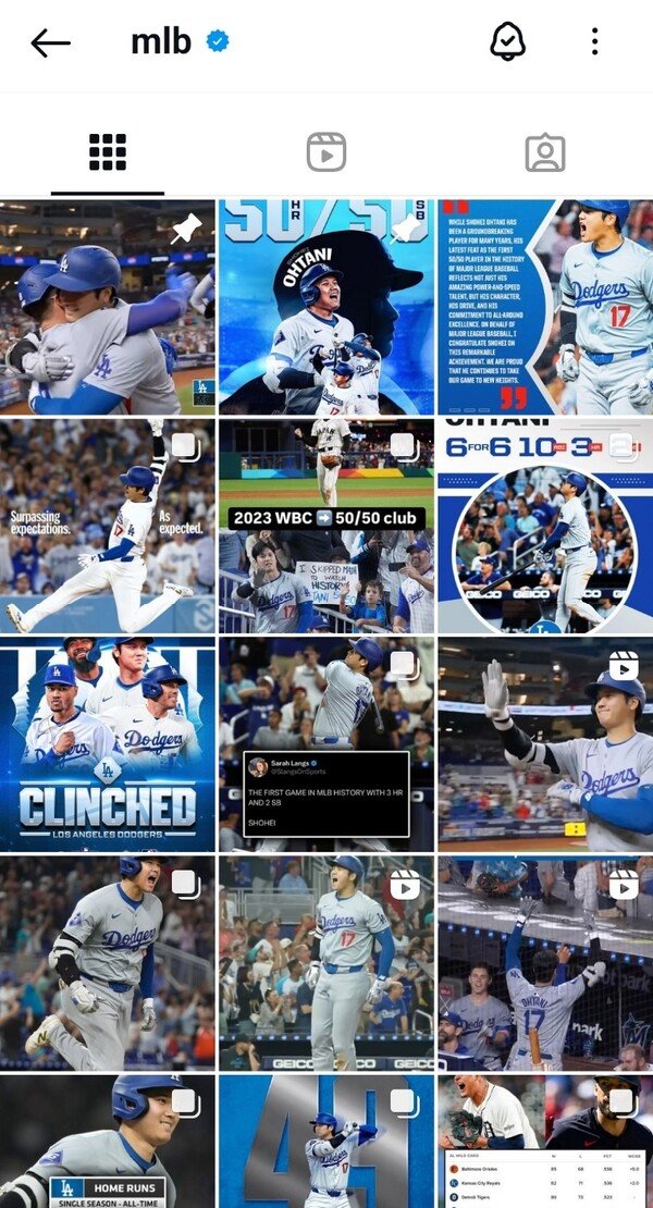 '여기 LAD 소유 아니지?'…MLB 공식 SNS, '50-50' 오타니 게시물로 온통 도배 : 네이트 스포츠