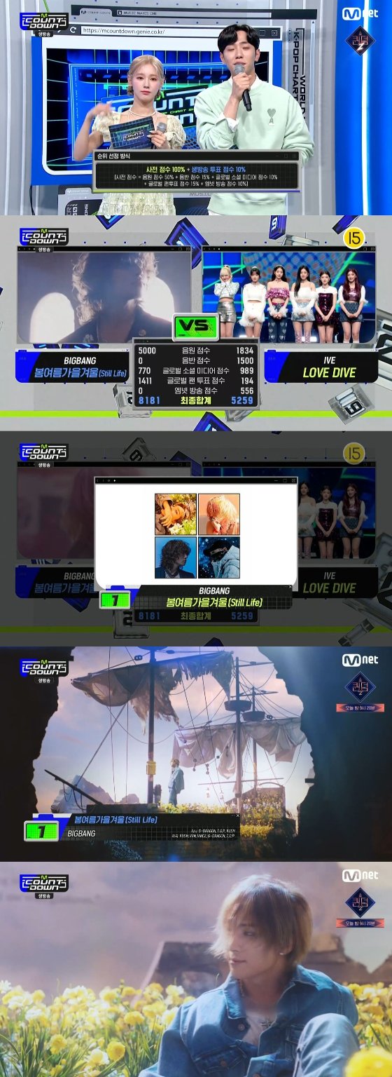'엠카' 빅뱅, IVE(아이브) 꺾고 '봄여름가을겨울(Still Life)' 1위 [★밤TView] : 네이트 연예