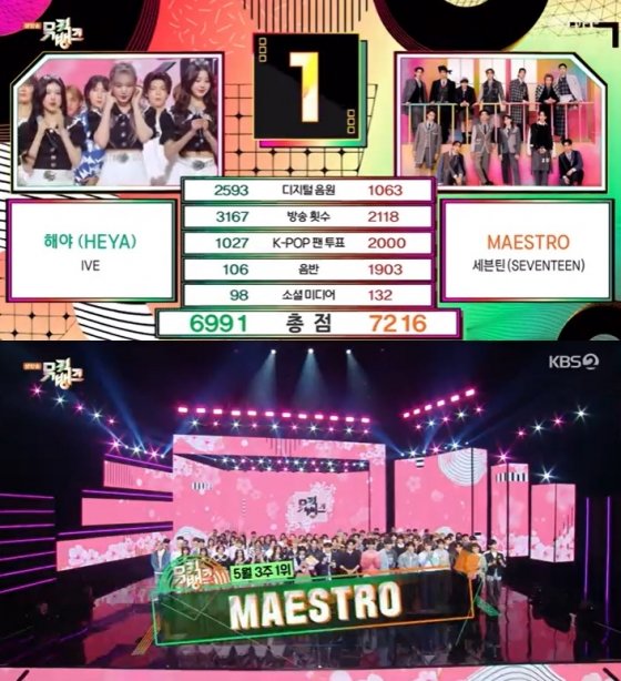 세븐틴, 아이브 제치고 '뮤뱅' 1위…에스파·제로베이스원 컴백[★밤TView] : 네이트 연예