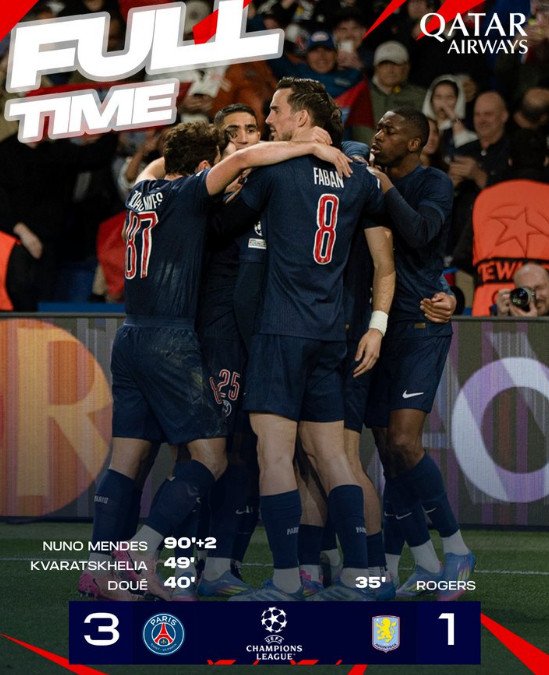'부상 회복했는데…' 이강인, 동료들 원더골 벤치서 봤다…PSG, 아스톤 빌라 3-1 제압 'UCL 4강 보인다' : 네이트 스포츠