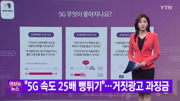 [YTN 실시간뉴스] "5G 속도 25배 뻥튀기"…거짓광고 과징금 : 네이트 뉴스