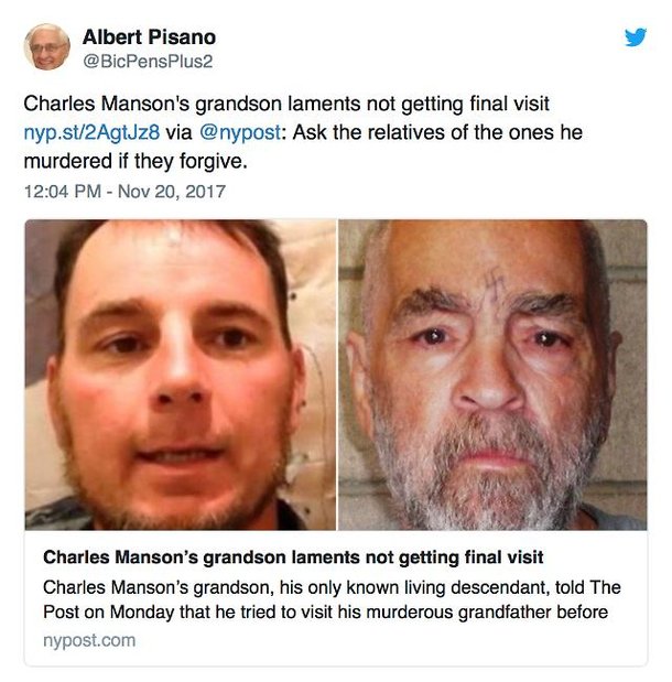 Helter Skelter cult leader Charles Manson dies at 83 and his grandson ...