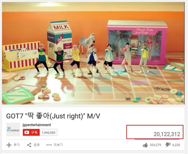 GOT7 '딱 좋아' 여전한 인기, MV 2000만뷰 돌파 : 네이트 연예