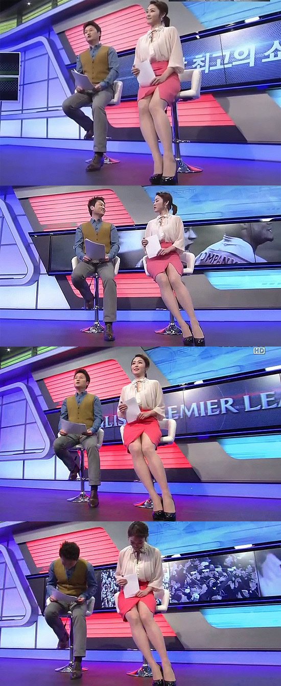 '하버드' 신아영 아나 '앞트임 스커트 방송' 아슬아슬 : 네이트 스포츠