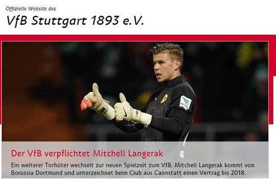 [오피셜] 슈투트가르트, BVB GK 랑거랑 영입 발표 : 네이트 스포츠