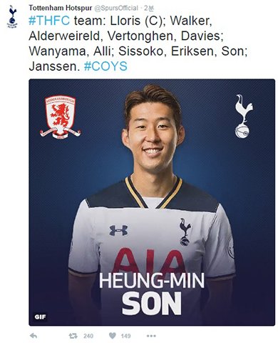 [EPL 6R] 손흥민, 미들즈브러전 선발 출격…'리그 3호골 도전' : 네이트 스포츠